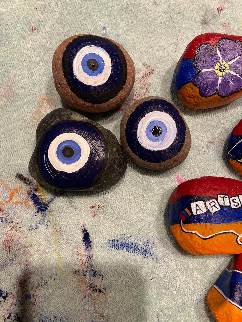 Handpainted Evil Eye Rock, Unique Desk Decor - Etsy