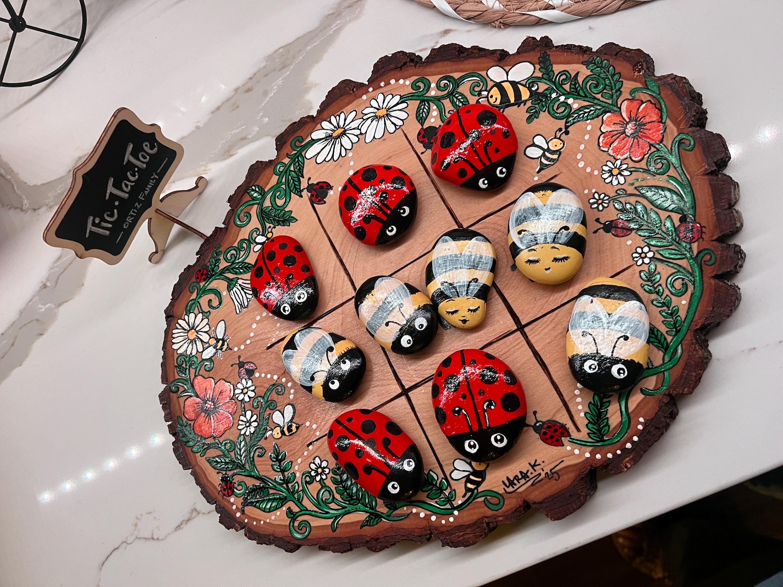 Hand Painted Ladybug and Bee Tic-tac-toe Rock Set - Etsy