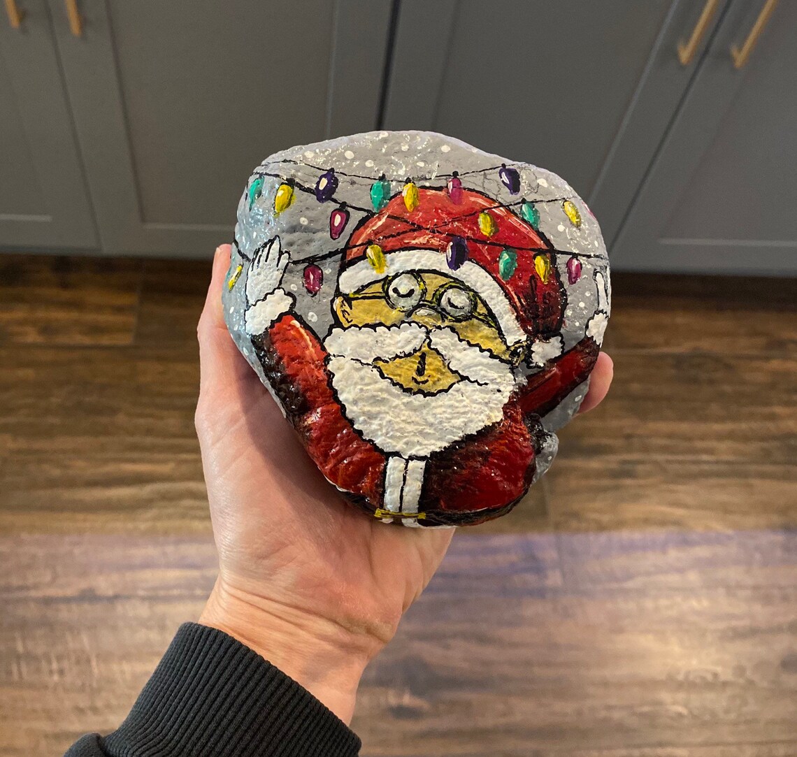Hand Painted Santa on a Rock. Lots of Details, Sealed to Last! Unique ...