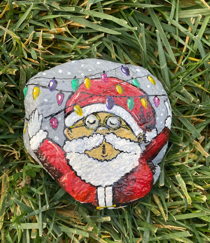 Hand Painted Santa on a Rock. Lots of Details, Sealed to Last! Unique ...