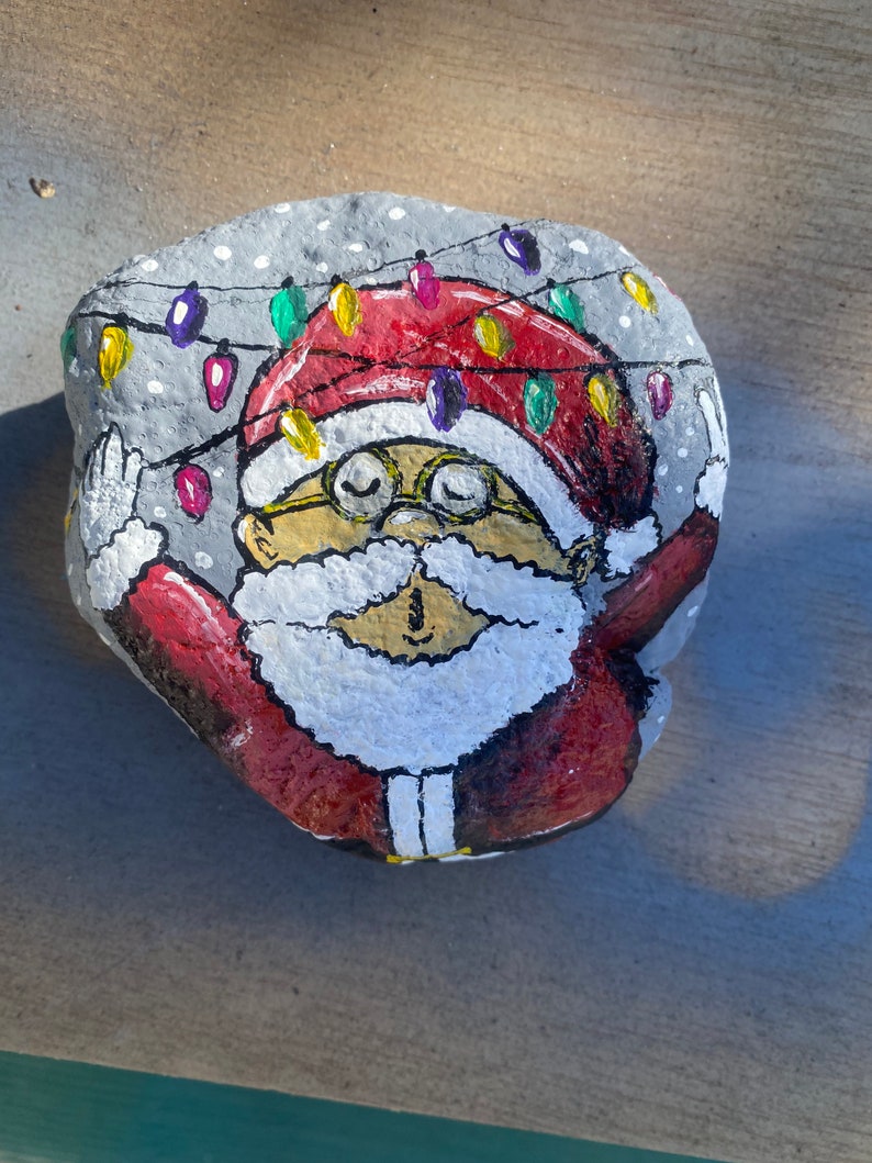Hand Painted Santa on a Rock. Lots of Details, Sealed to Last! Unique ...