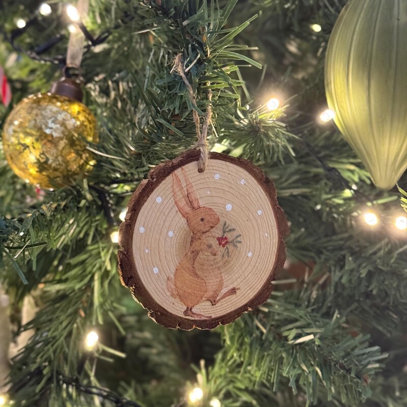 Wooden Rabbit Baubles - Etsy UK