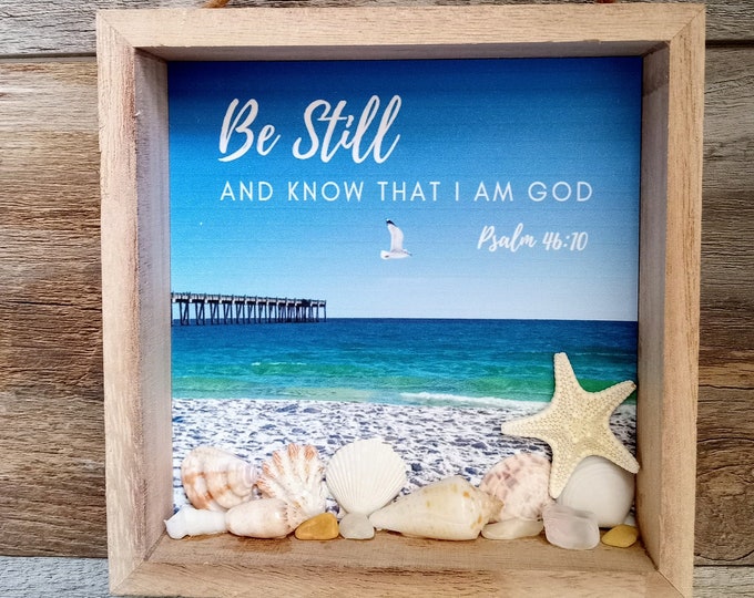 Be Still and Know That I Am God - Wooden Frame - Seashells - 5x5 Square ...