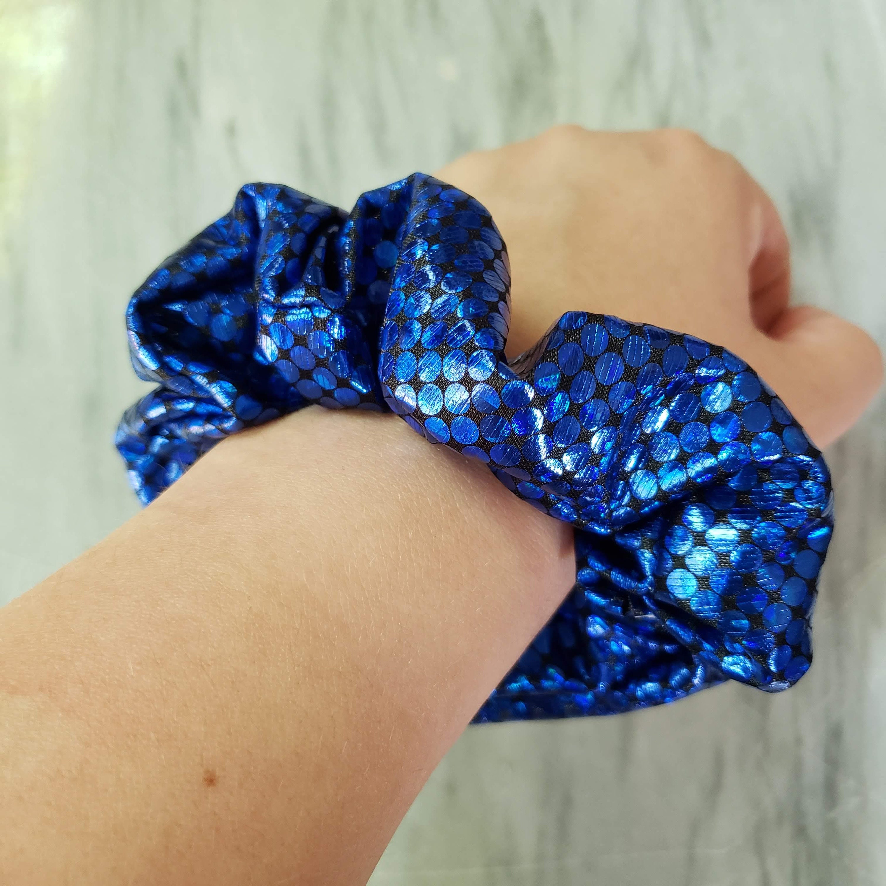 Blue Holographic Polka Dot Scrunchie - Etsy UK