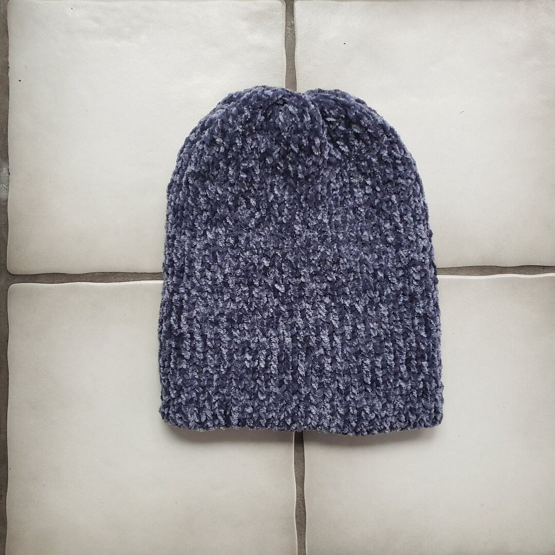 Super Soft Baby Velvet Indigo Dark Purple Knitted Winter Hat/beanie - Etsy