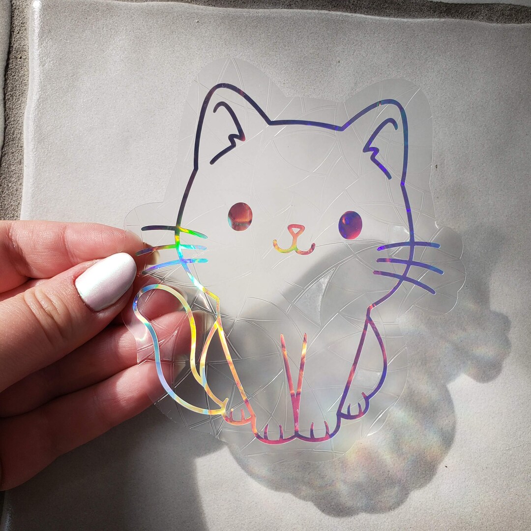 Beautiful Holographic Rainbow Cute Kitty Cat Suncatcher, Window Cling ...