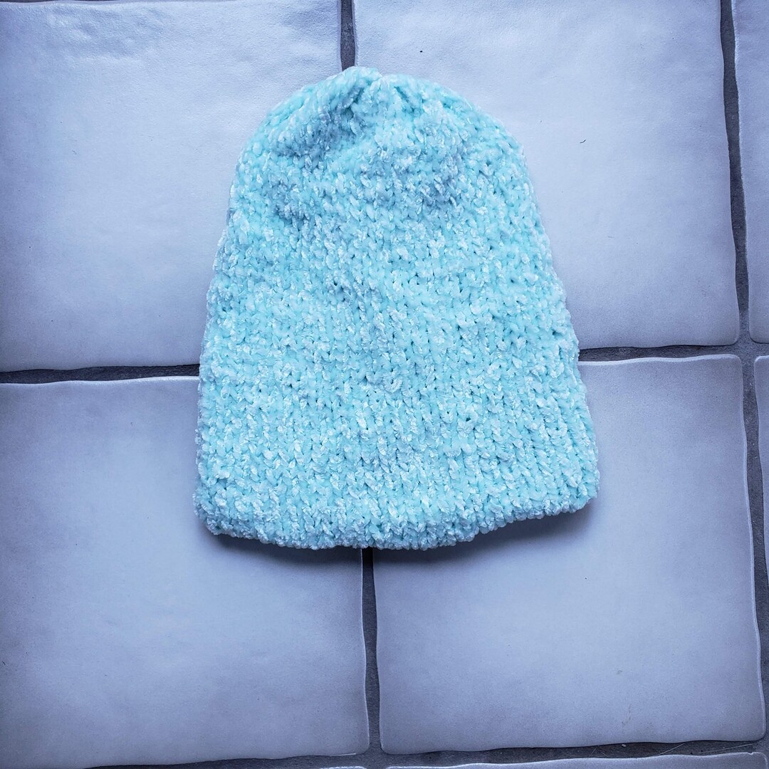 Super Soft Baby Velvet Light Blue Aqua bleached Aqua Knitted Winter Hat ...