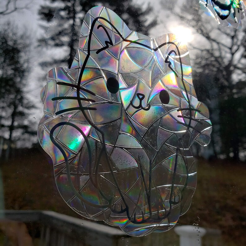 Beautiful Holographic Rainbow Cute Kitty Cat Suncatcher, Window Cling ...