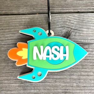 Personalized Rocketship Keychain for Kids, Space Theme Backpack Tag ...