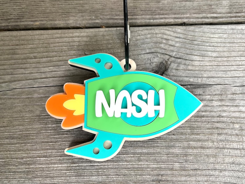 Personalized Rocketship Keychain for Kids, Space Theme Backpack Tag ...