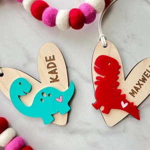 Dinosaur Valentine's Day Basket Tag, Valentine's Personalized Tag ...