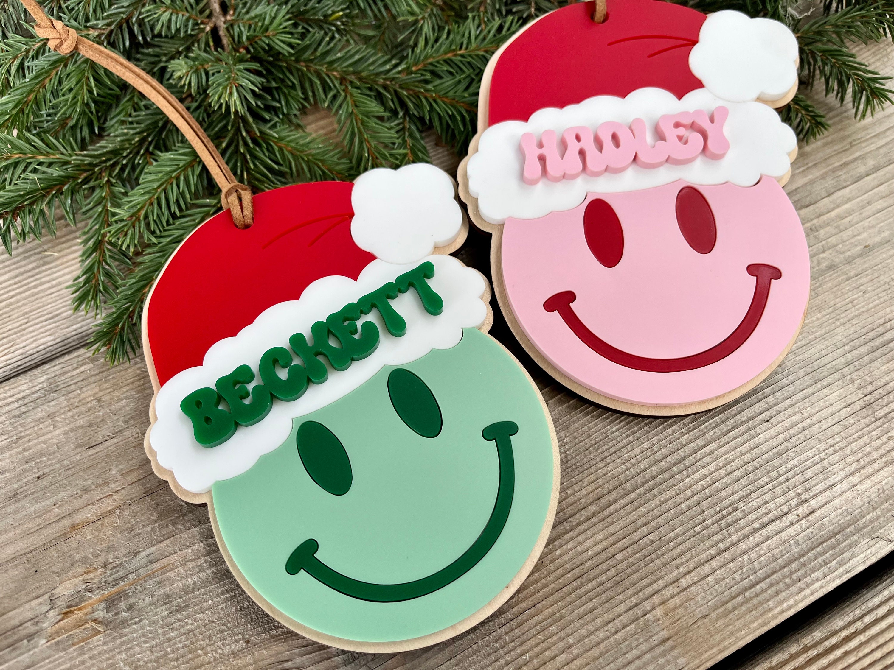 Smiley Face Ornament for Kids, Personalized Christmas Ornaments, Retro ...
