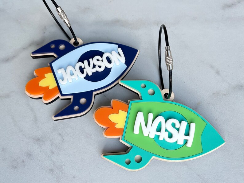 Personalized Rocketship Keychain for Kids, Space Theme Backpack Tag ...