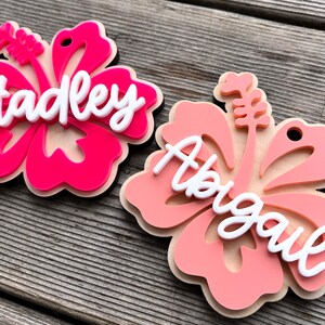 Hibiscus Flower Backpack Name Tag, Flower Bag Tag, School Name Tag ...