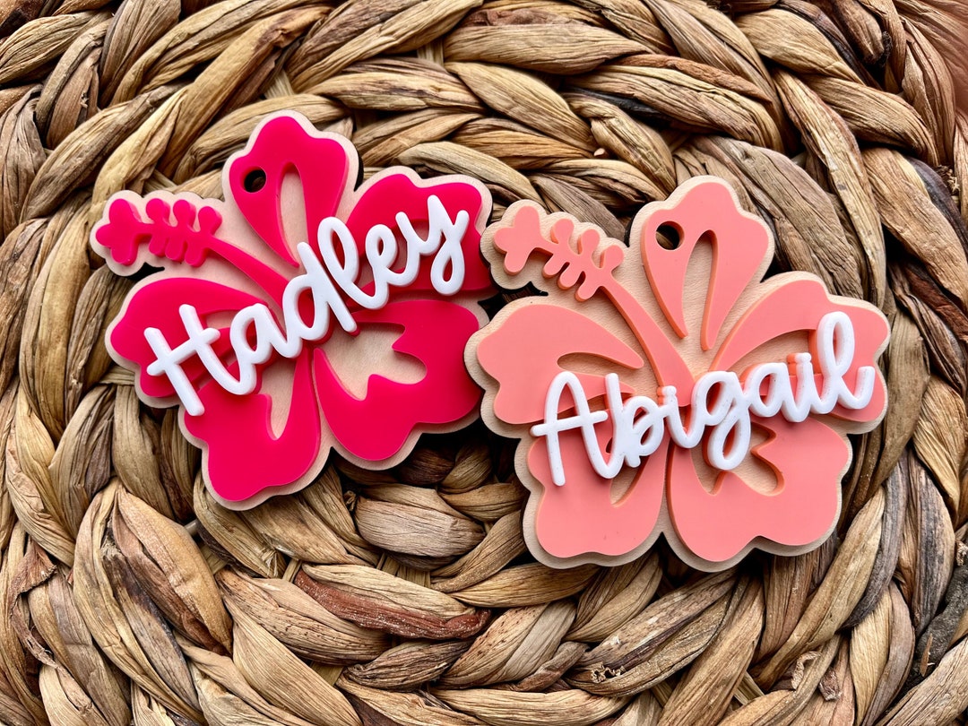 Hibiscus Flower Backpack Name Tag, Flower Bag Tag, School Name Tag ...