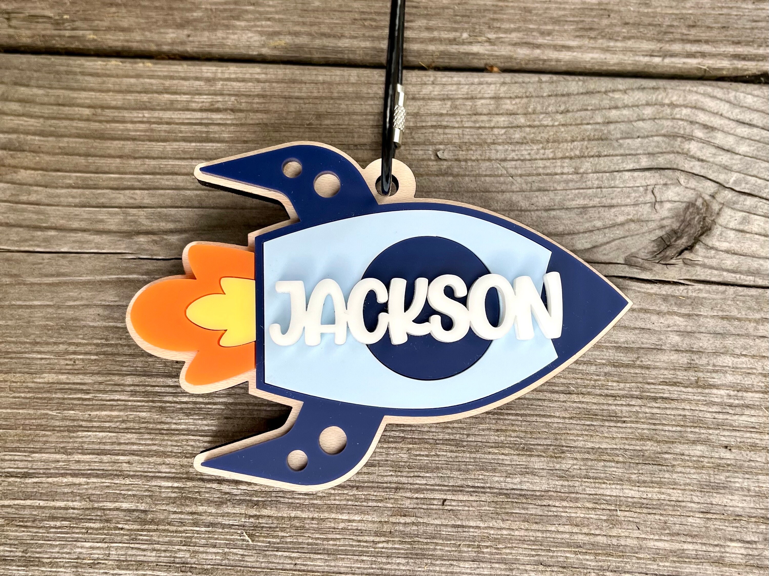 Personalized Rocketship Keychain for Kids, Space Theme Backpack Tag ...