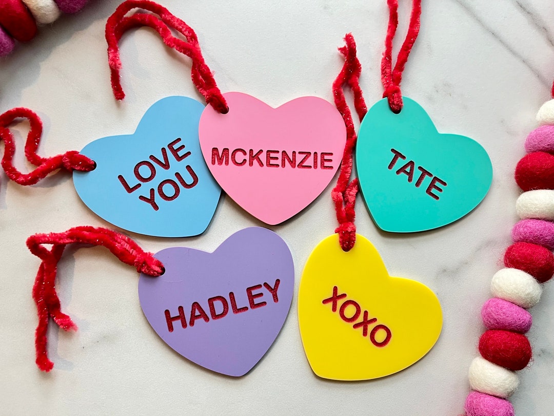 Candy Hearts Valentine's Day Basket Tag, Valentine's Personalized Tag ...