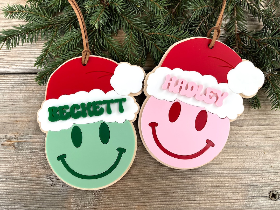 Smiley Face Ornament for Kids, Personalized Christmas Ornaments, Retro ...