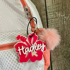 Hibiscus Flower Backpack Name Tag, Flower Bag Tag, School Name Tag ...