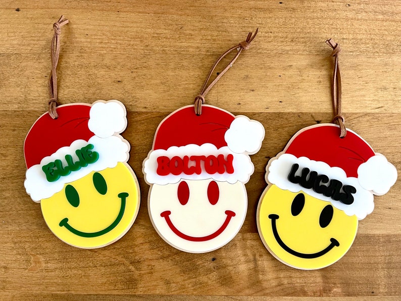Smiley Face Ornament for Kids, Personalized Christmas Ornaments, Retro ...