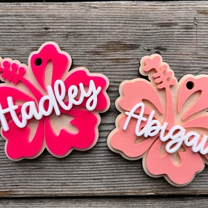 Hibiscus Flower Backpack Name Tag, Flower Bag Tag, School Name Tag ...