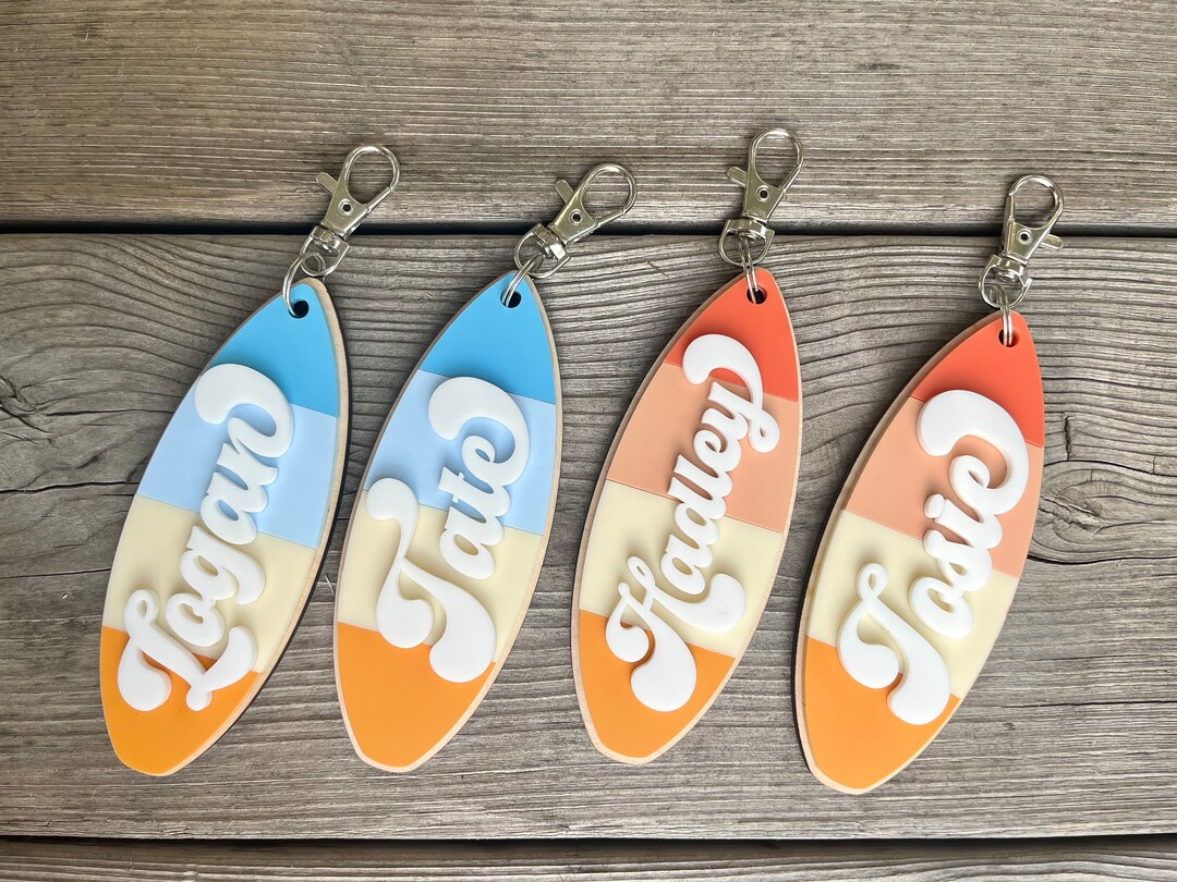Personalized Surfboard Backpack Tag, Surfer Keychain, School Bag Tag ...
