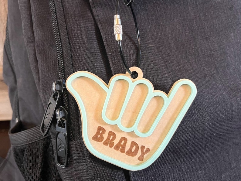Personalized Shaka Hang Loose Backpack Name Tag, Surfer Bag Tag, School ...