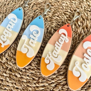Personalized Surfboard Backpack Tag, Surfer Keychain, School Bag Tag ...