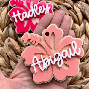 Hibiscus Flower Backpack Name Tag, Flower Bag Tag, School Name Tag ...