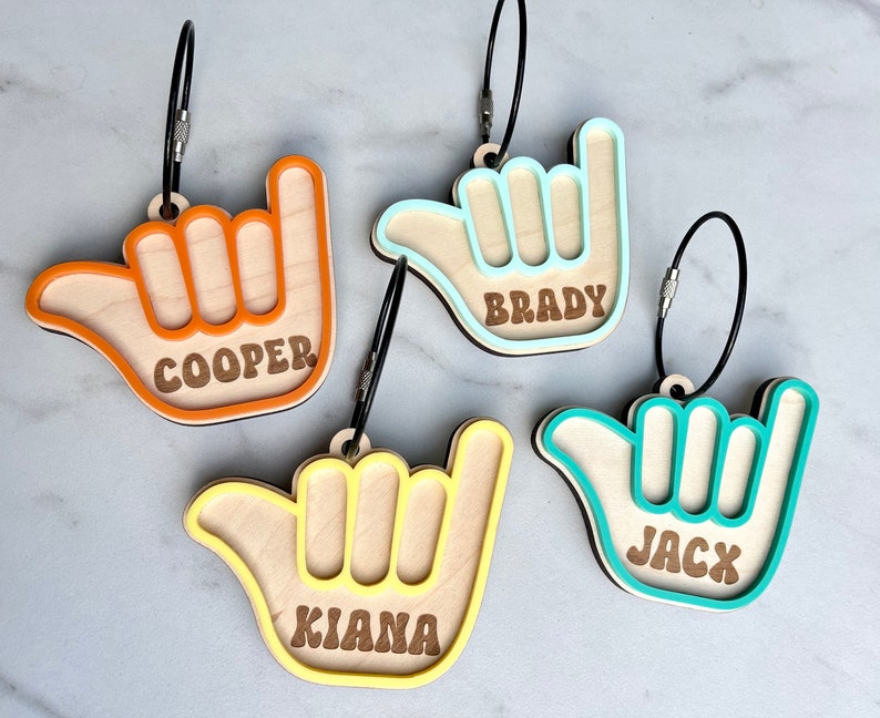 Personalized Shaka Hang Loose Backpack Name Tag, Surfer Bag Tag, School ...