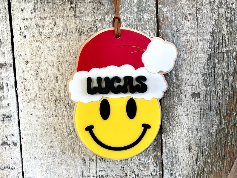 Smiley Face Ornament for Kids, Personalized Christmas Ornaments, Retro ...
