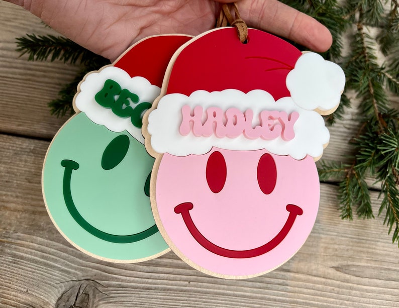Smiley Face Ornament for Kids, Personalized Christmas Ornaments, Retro ...
