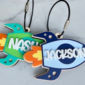 Personalized Rocketship Keychain for Kids, Space Theme Backpack Tag ...
