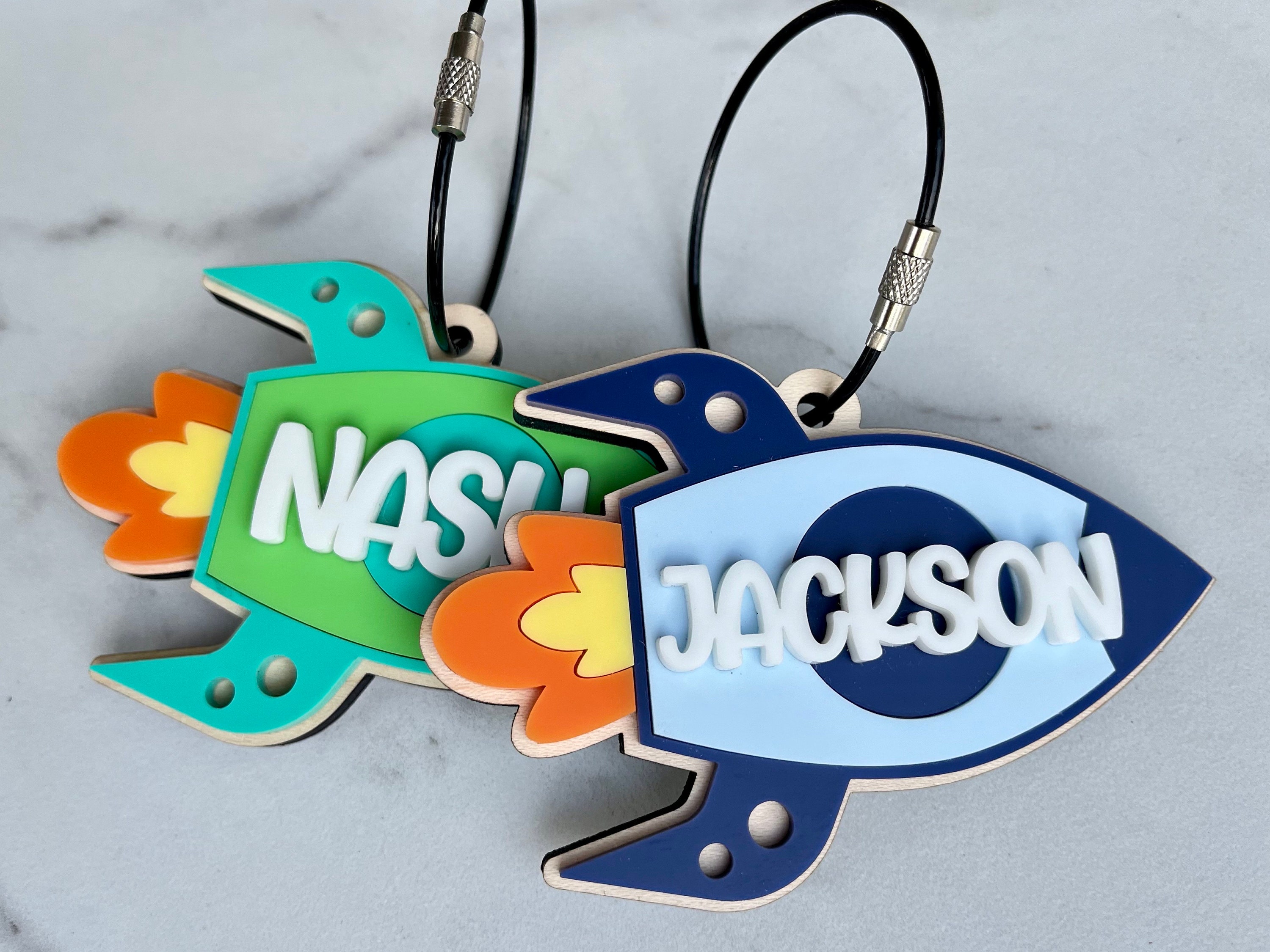 Personalized Rocketship Keychain for Kids, Space Theme Backpack Tag ...
