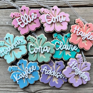 Hibiscus Flower Backpack Name Tag, Flower Bag Tag, School Name Tag ...