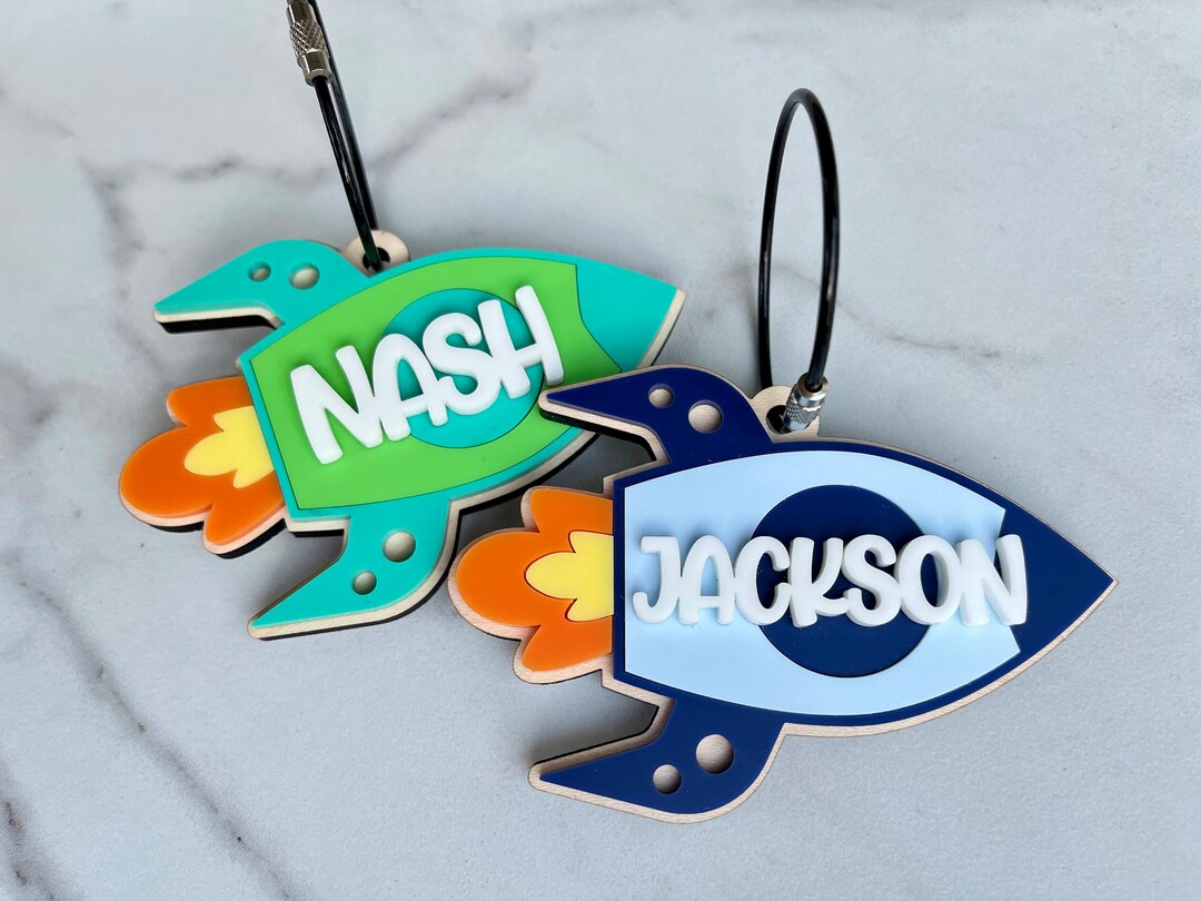 Personalized Rocketship Keychain for Kids, Space Theme Backpack Tag ...