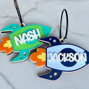 Personalized Rocketship Keychain for Kids, Space Theme Backpack Tag ...