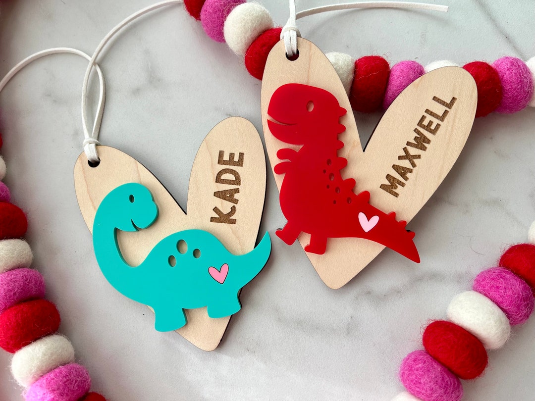 Dinosaur Valentine's Day Basket Tag, Valentine's Personalized Tag ...