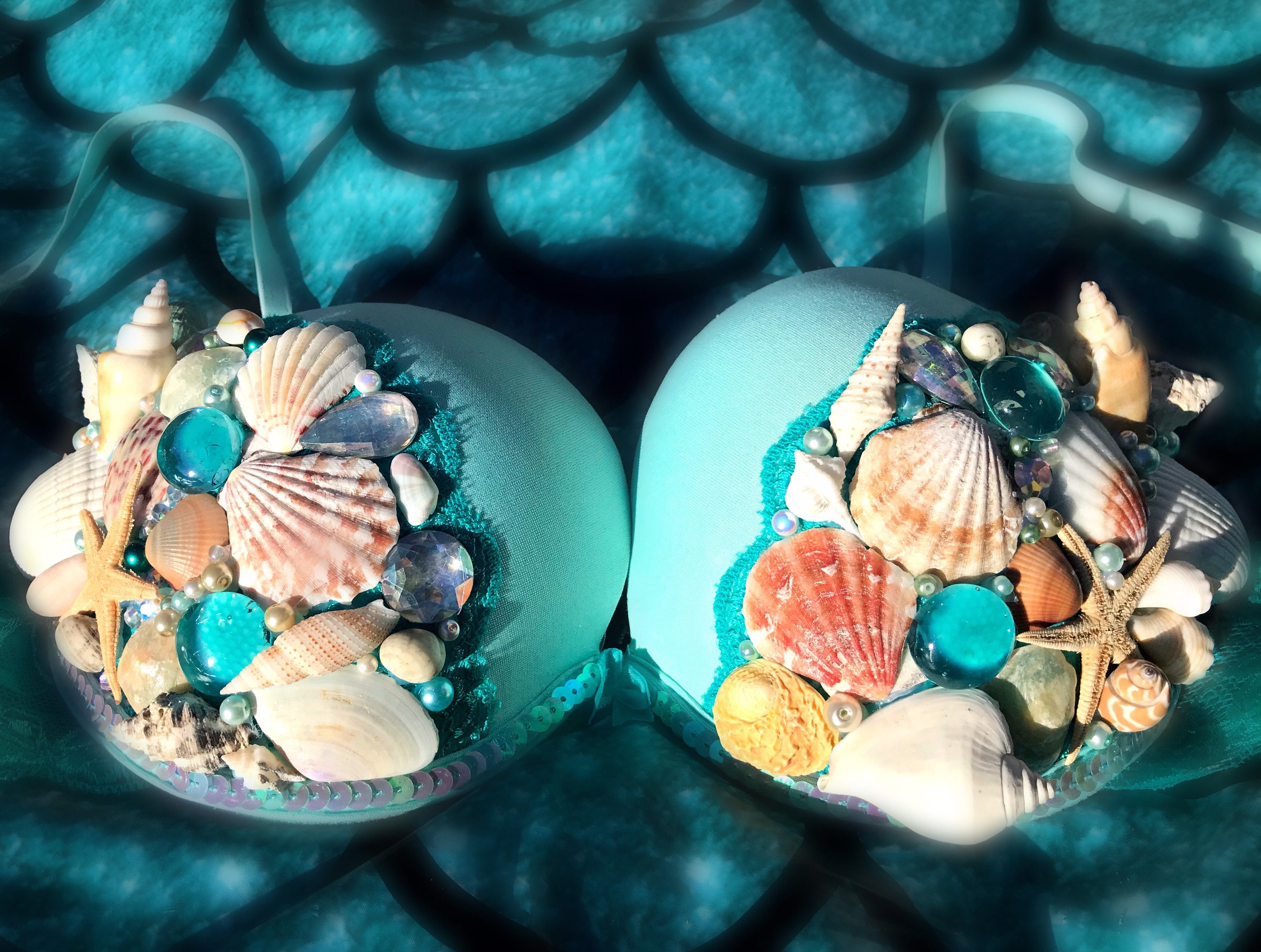 Womens Swimmable Mermaid Top With Seashells, Starfish, Pearl, Sequin ...