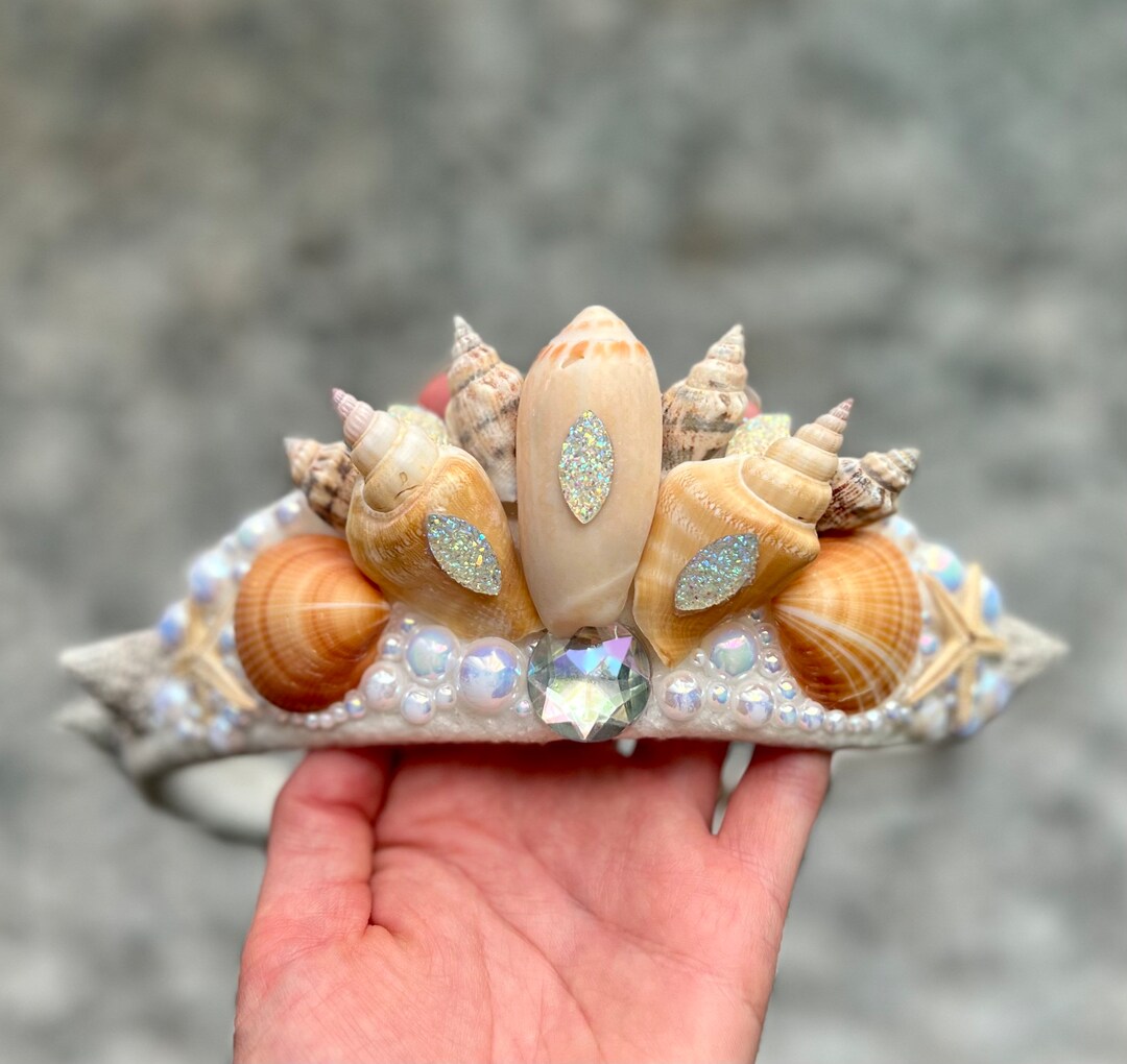 Iridescent Mermaid Shell Crown With Natural Seashells, Starfish, Pearls ...