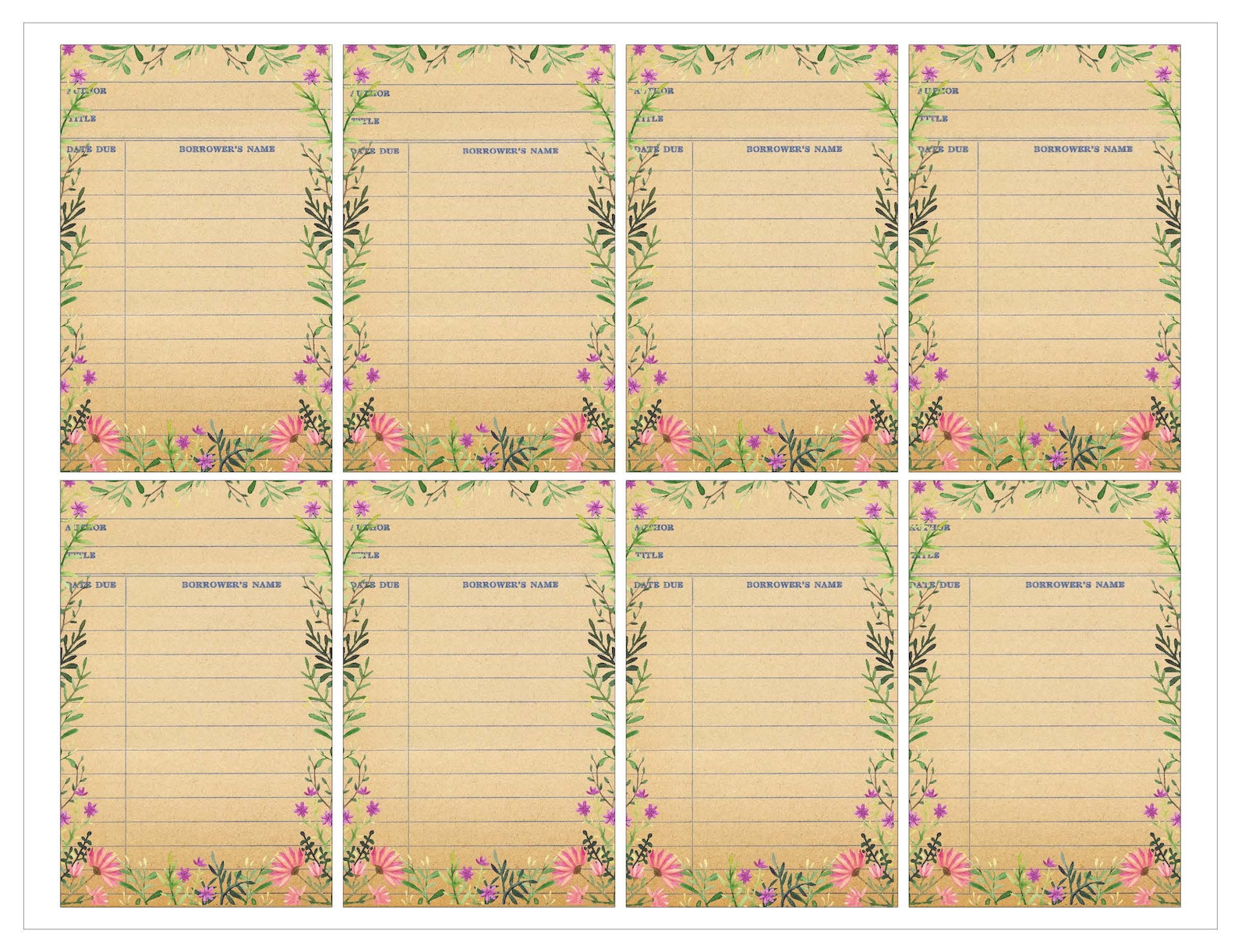 Floral 3 Library Cards Digital Download Ephemera Junk - Etsy