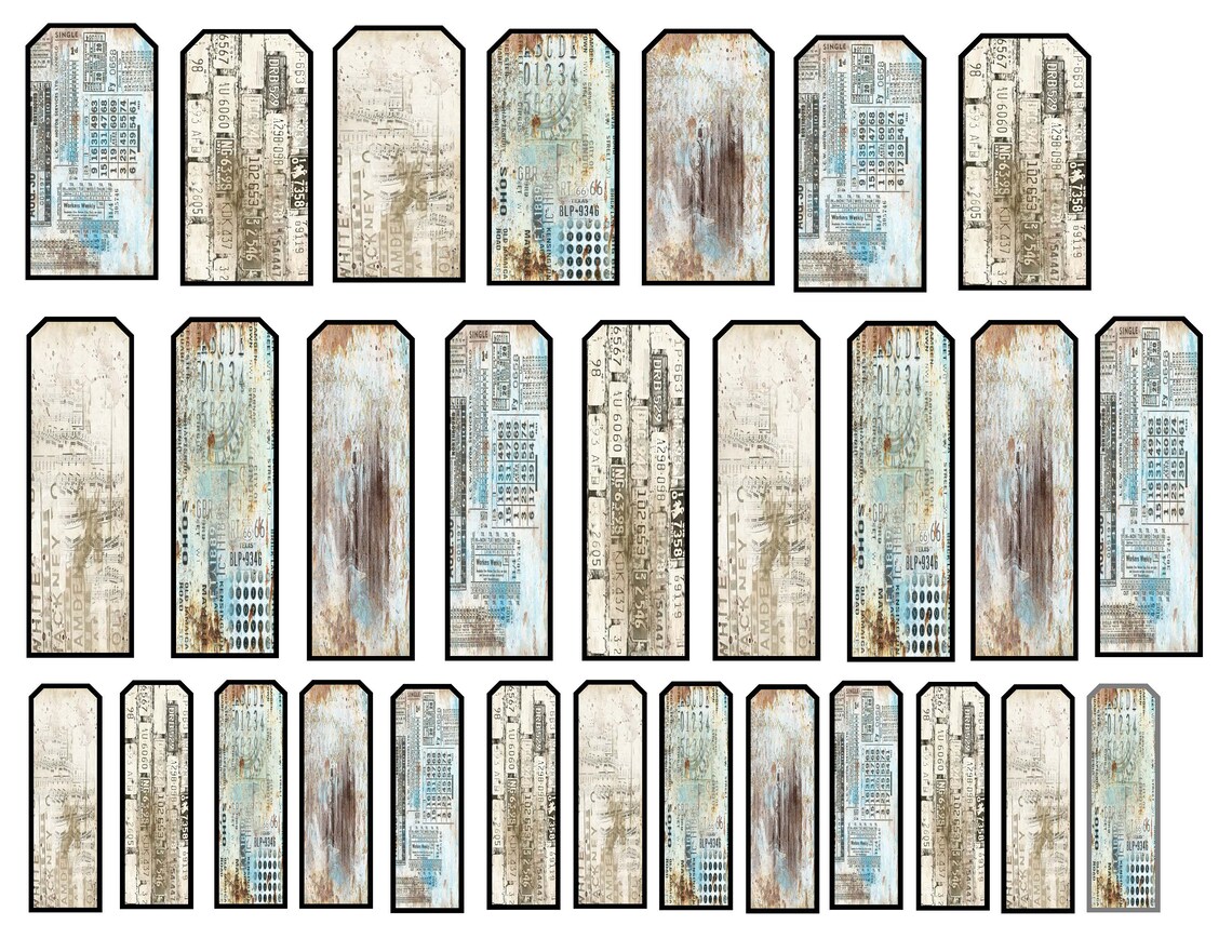 Printable Grunge Blue Tags 10 Pages With a Variety of Sizes | Etsy
