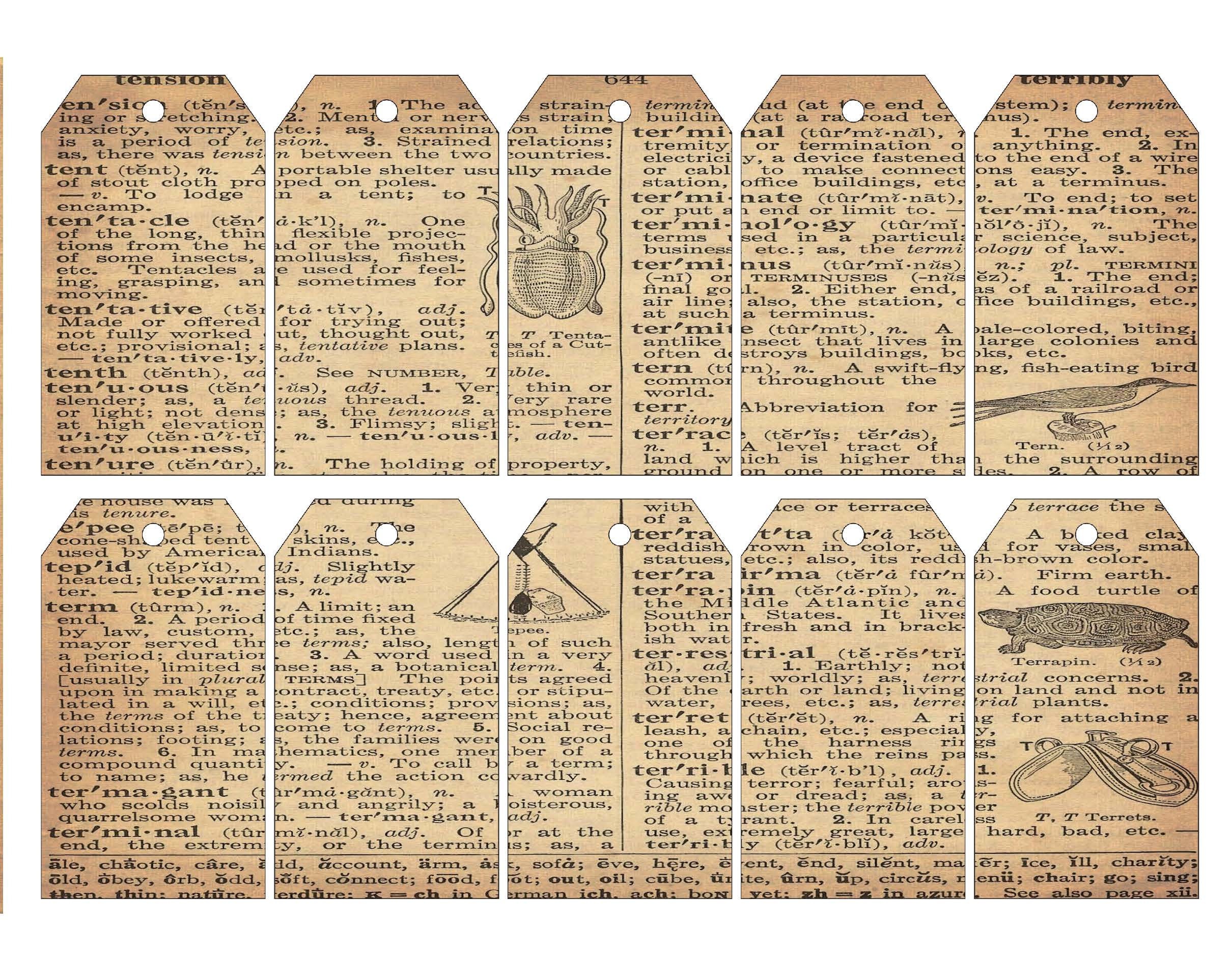 Vintage Book Page Tags Digital Download Ephemera Junk | Etsy
