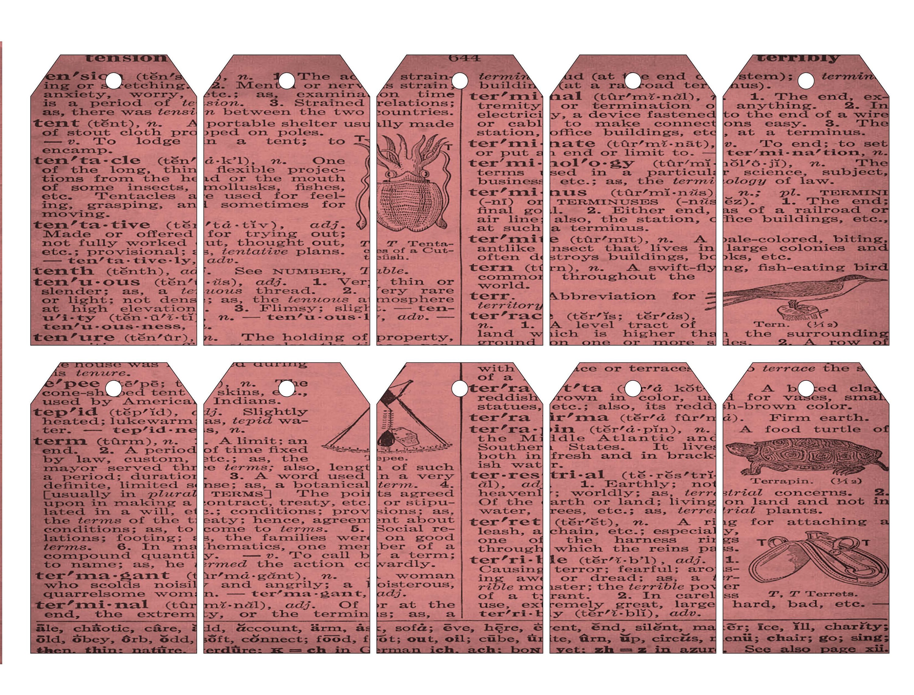 Vintage Red Book Page Tags, Digital Download, Ephemera, Junk Journals ...