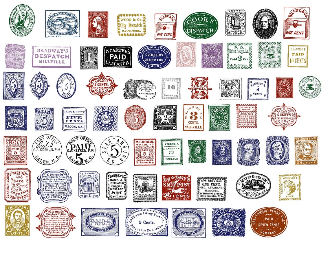 Stamps 5 Pages Printable Vintage Ephemera Instant - Etsy