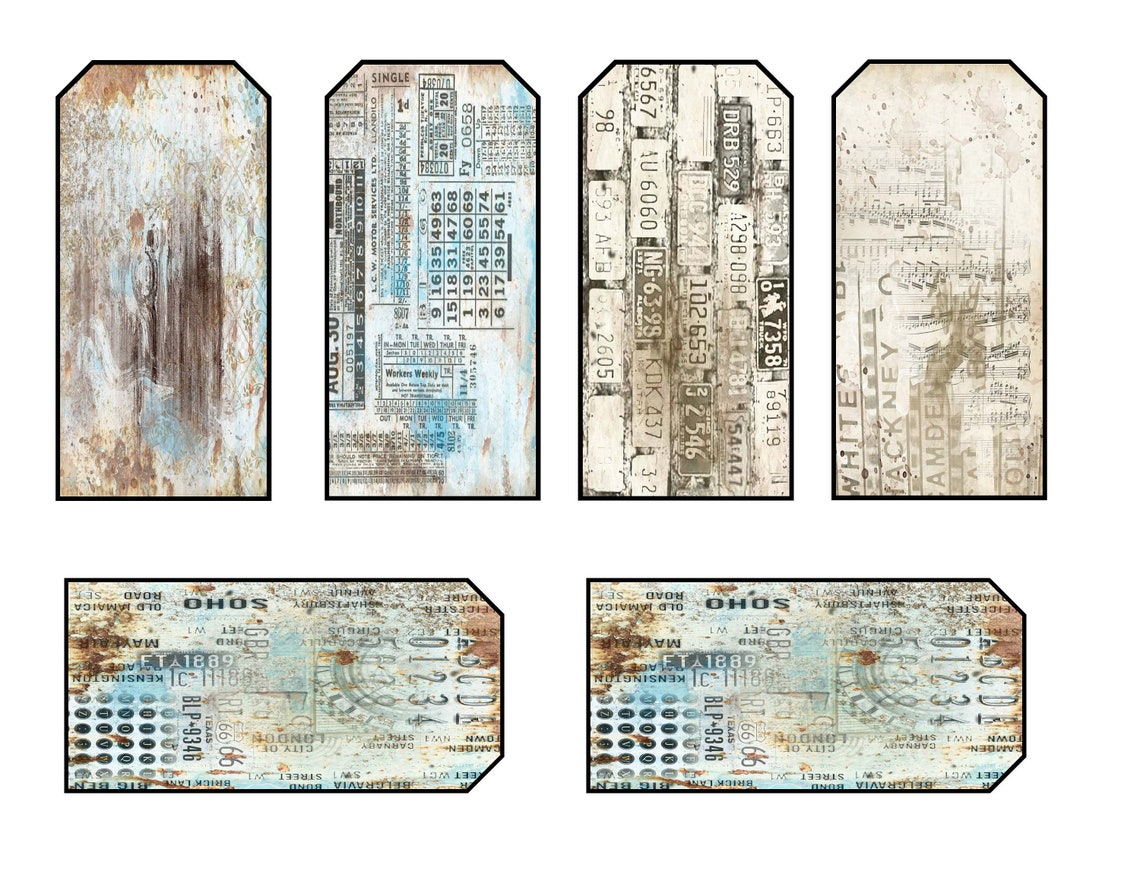 Printable Grunge Blue Tags 10 Pages With a Variety of Sizes | Etsy