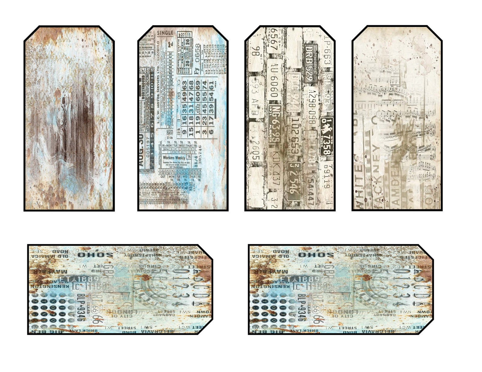 Printable Grunge Blue Tags 10 Pages With a Variety of Sizes | Etsy