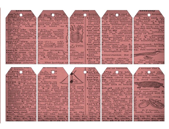 Vintage Red Book Page Tags Digital Download Ephemera Junk | Etsy