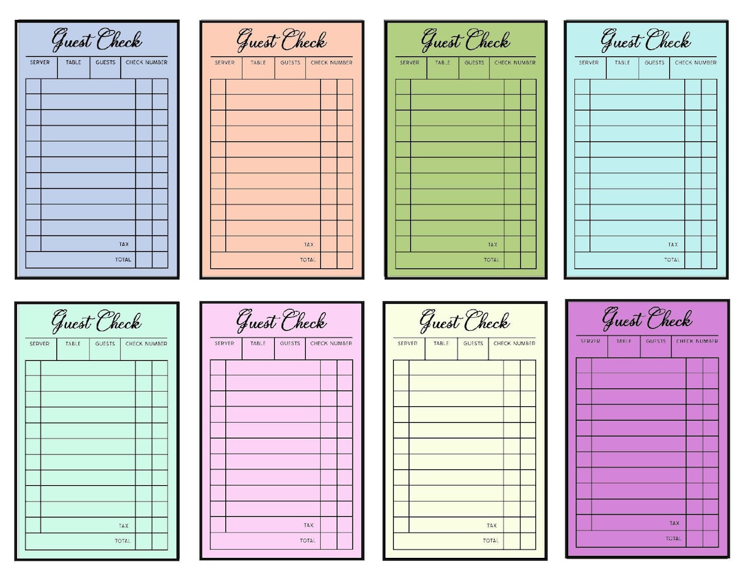 Guest Check Digital Cards, Digital Download, Card Ephemera, Junk ...