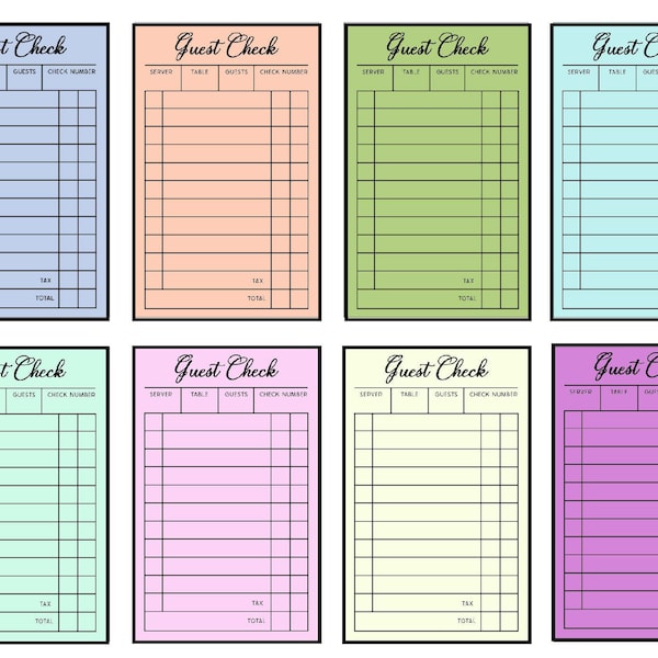 Guest Check Cards - Etsy